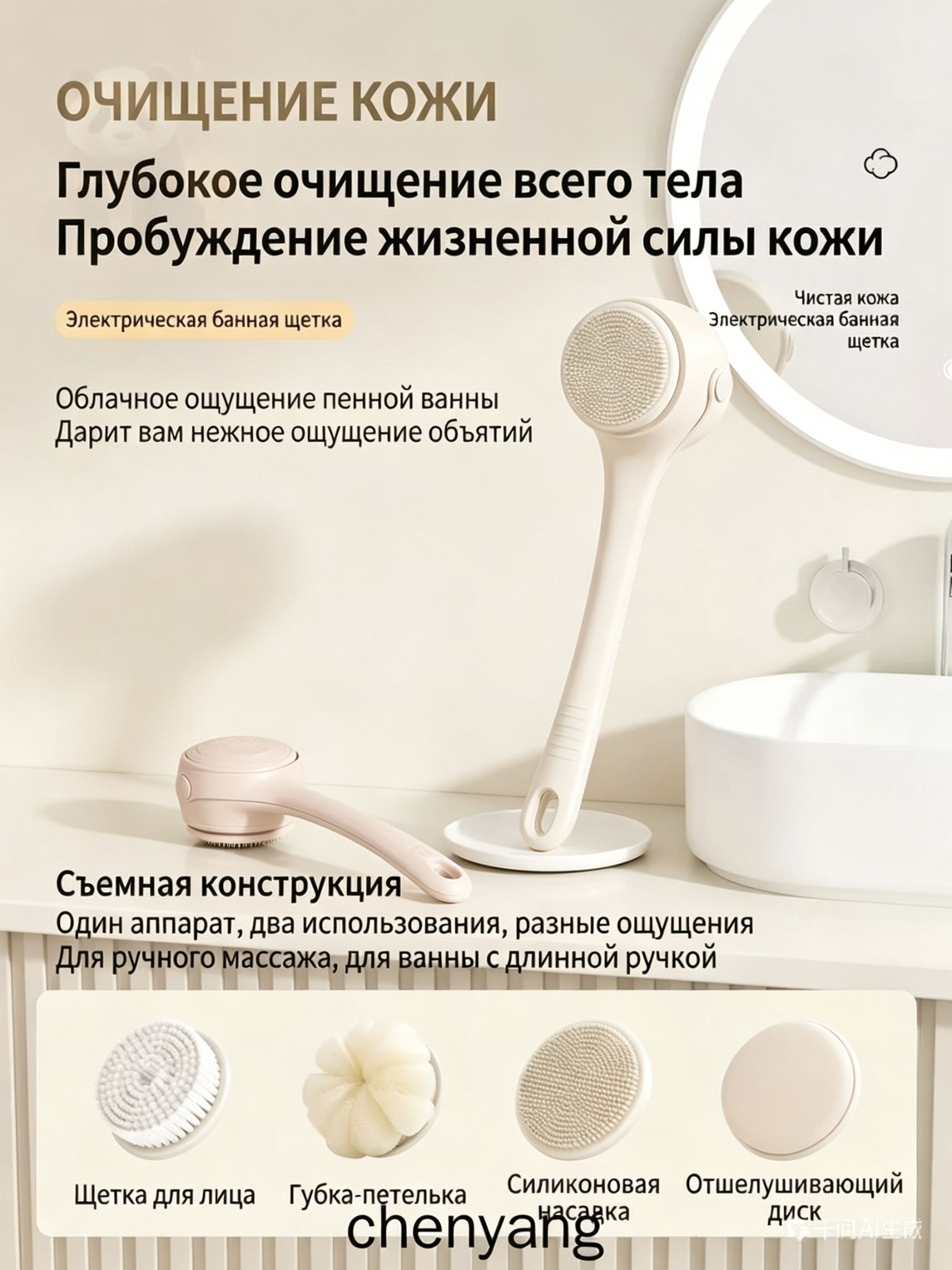 Электрическая душевая щетка с длинной ручкой
