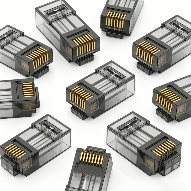 Прозрачные черные коннекторы RJ45 8P8C с золотым покрытием, обжимные вилки для кабеля Cat6/Cat5e, 71 шт.