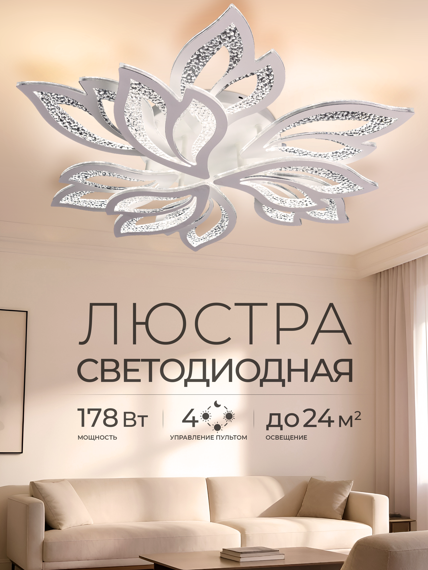 Люстра потолочная с пультом ASTREA/люстра потолочная светодиодная/ светильник потолочный светодиодный с ПДУ