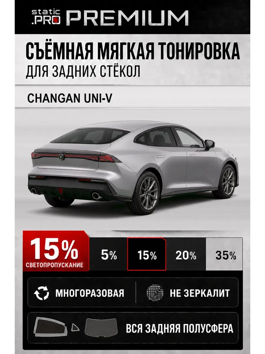 Съёмная мягкая многоразовая тонировка для задних стёкол Changan UNI-V 1 15%
