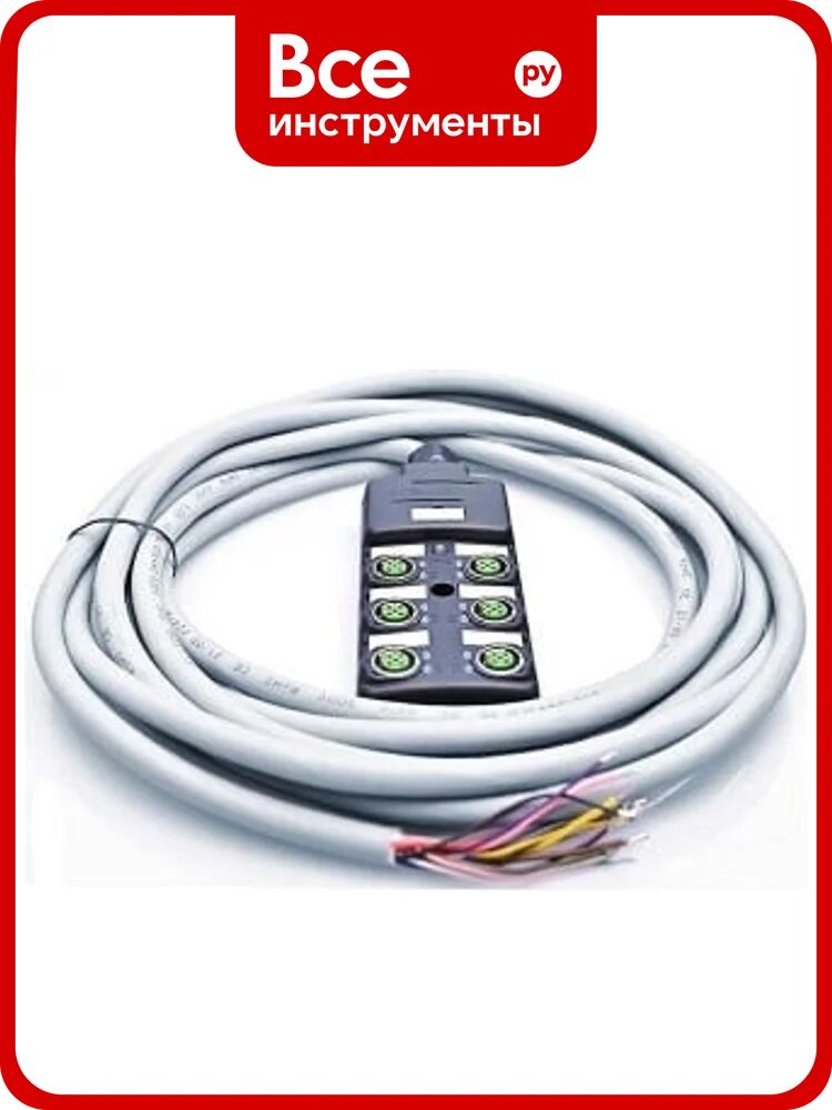 Распределительная коробка M12-A3-6K5P-3.0PVC/ GY, разъем М12, портов 6, 5pin, PNP, кабель ПВХ серый 3м, VELLEDQ 08-00034376