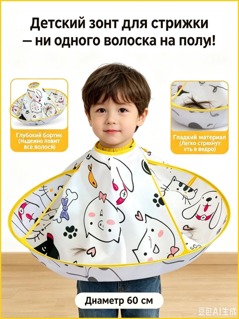 Накидка-зонт для стрижки волос детская, антистатический фартук-пелерина 60см, воротник парикмахерский для мальчиков и