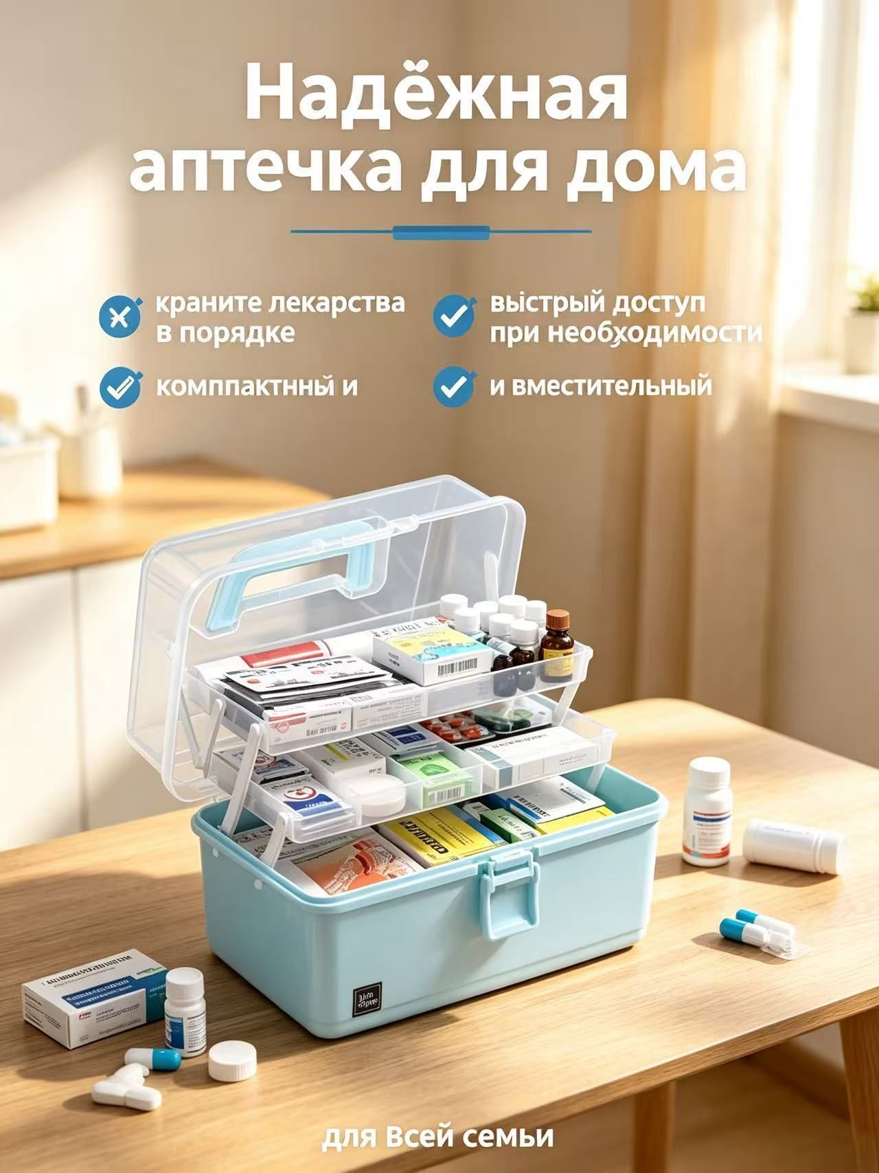 Коробка для хранения длина 27 см, ширина 14 см 1 шт, голубой