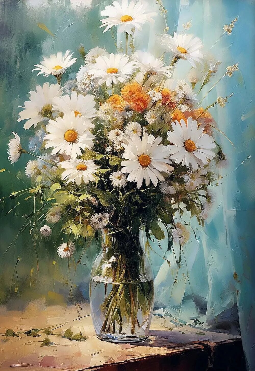 Печать на холсте Цветок в вазе Камелия Зеленый, green, 30x40cm No Frame