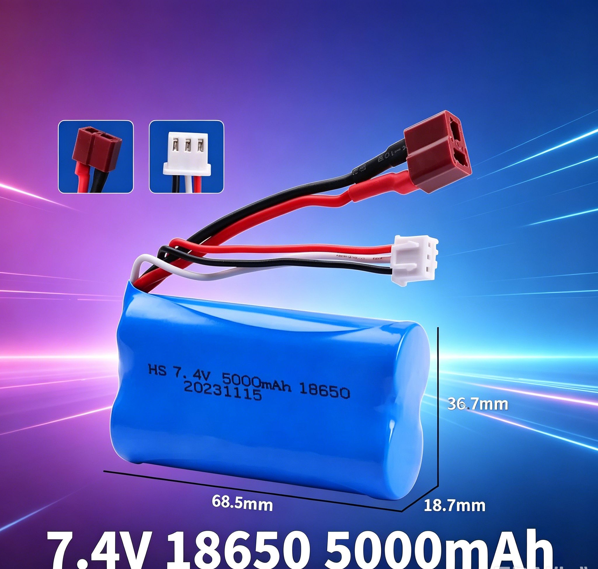 Подключатель автомобиля с зарядным устройством 7.4V T, обновление аккумулятора 7.4V 18650 5000 мАч WLTOYS 10428 / 12428 / 12423 / Q46 RC