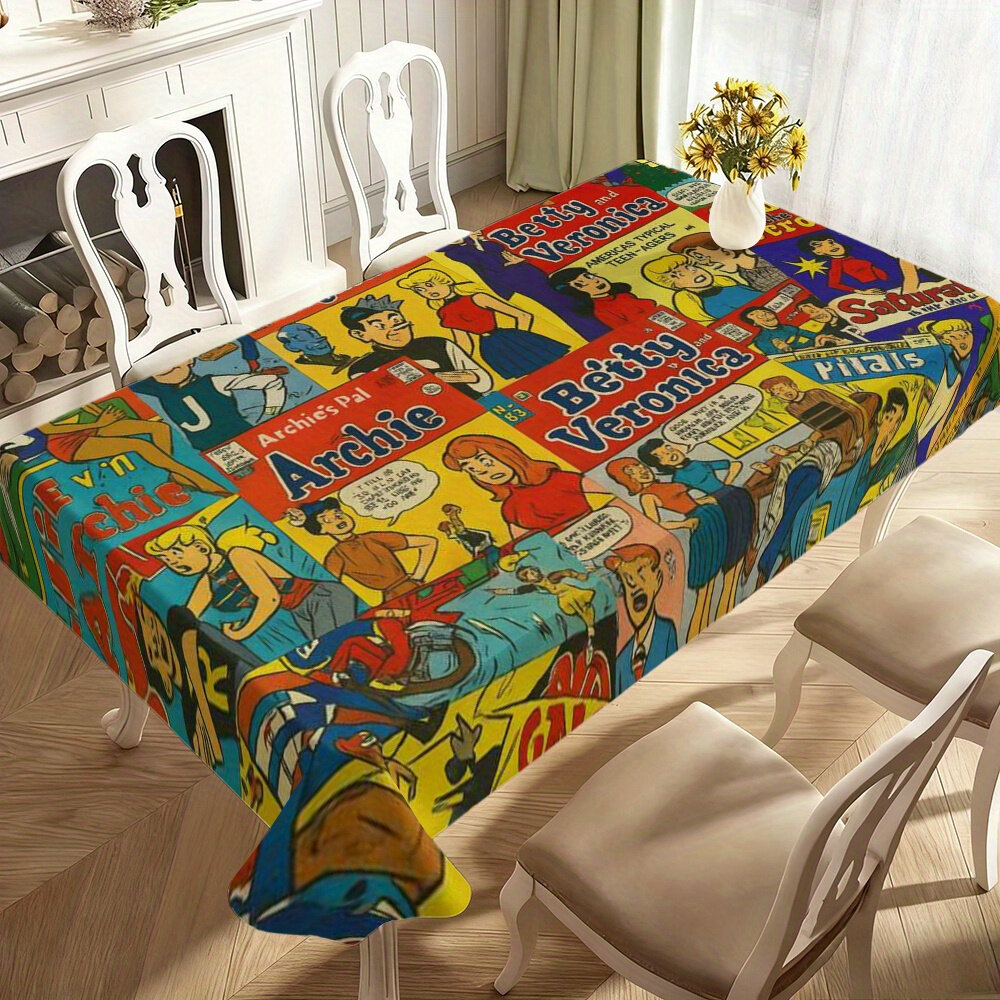 Плоская скатерть в стиле винтажных комиксов, 1 шт, полихромная, 150×260 см