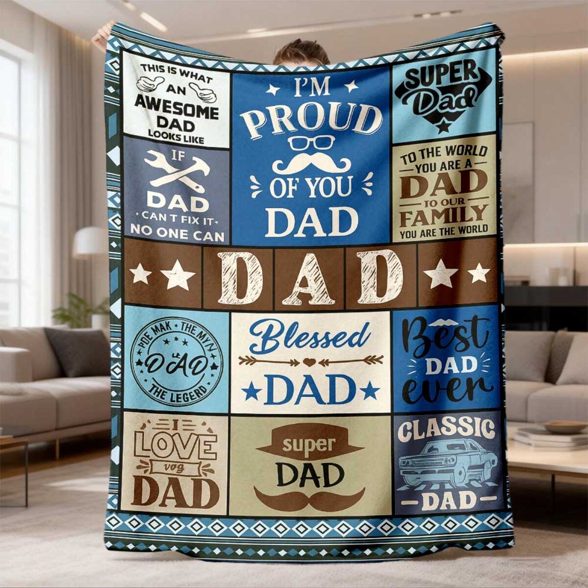 Фланелевый плед для папы с надписями I'M Proud of You и Best for dad Ever, новинка 2026, из мягкого полиэстера, машинная стирка, всесезонный, подарок на День отца или день рождения, размер 100x75 см, смешанные цвета