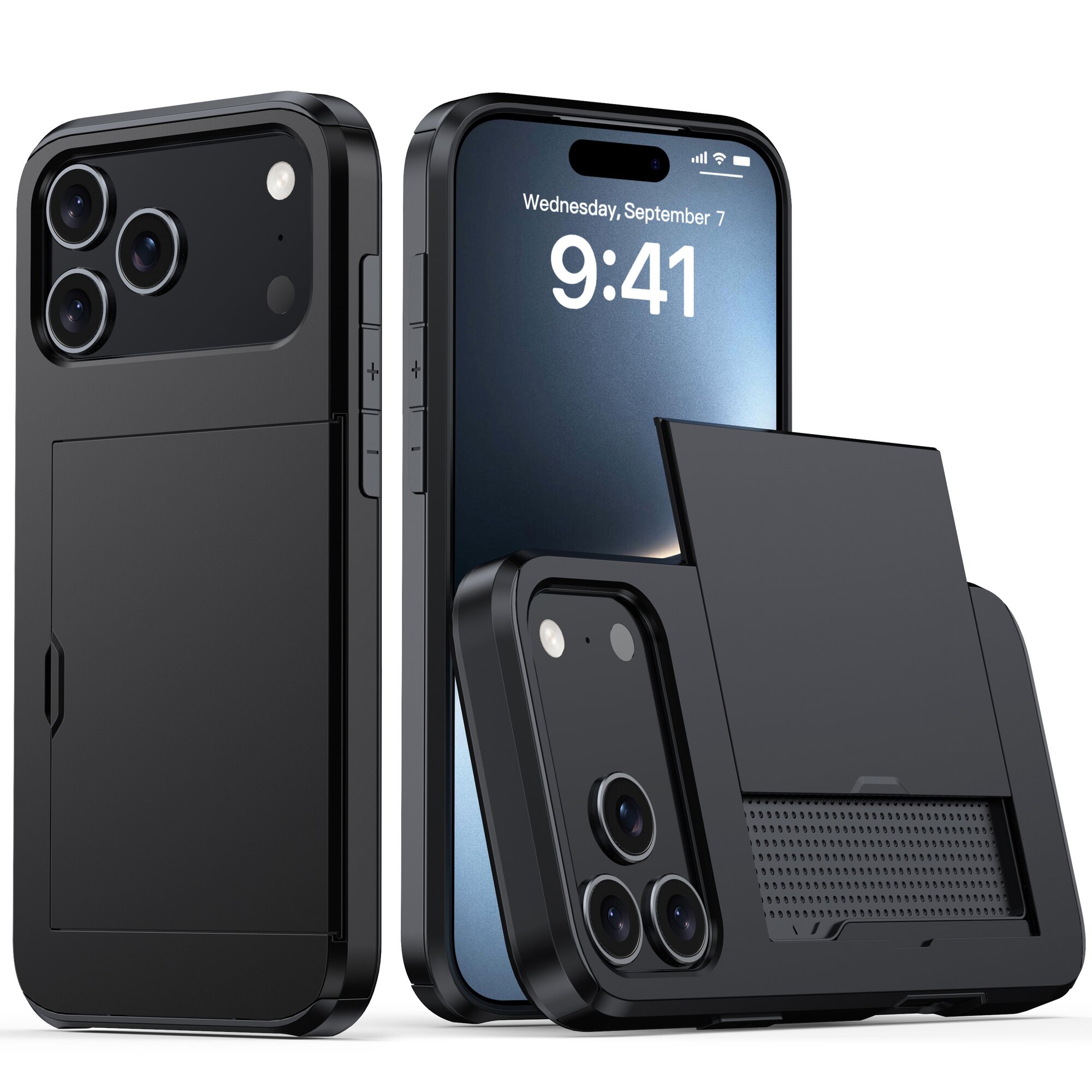 Чехол для смартфона 13 Mini, черный, ультратонкий ударопрочный корпус из поликарбоната, выдвижное отделение для карт и кошелька, защита от царапин, комплект 3 шт: 1 чехол и 2 прозрачных защитных экрана