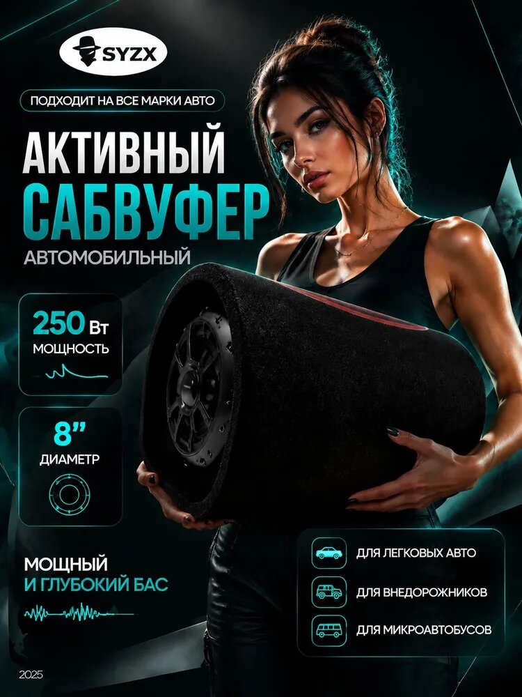 Сабвуфер для автомобиля активный 8 дюймов