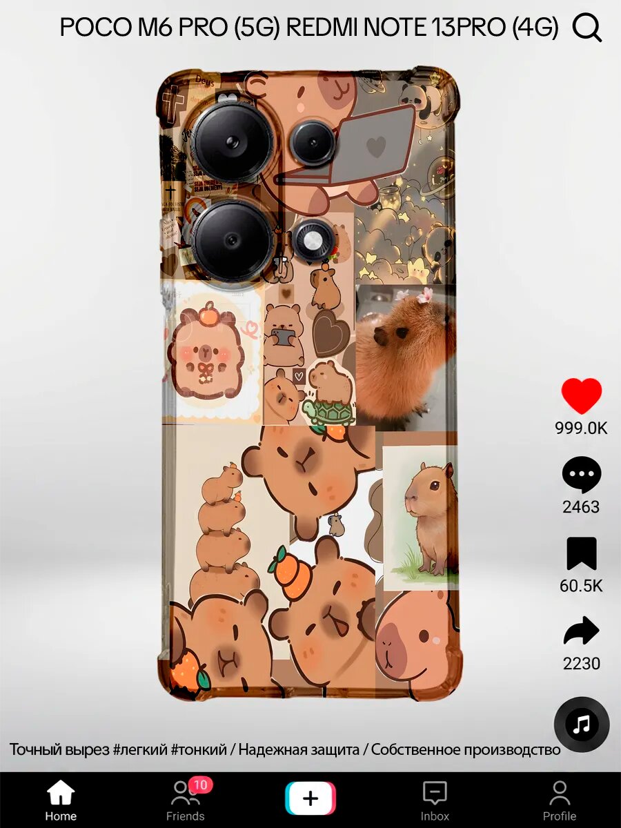 Чехол на Xiaomi Poco M6 Pro с принтом Капибара коллаж стикер