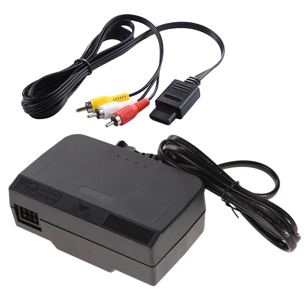 Чёрный комплект блоков питания для игровой консоли Нинтендо N64, габариты 11.00x6.70x4.00 см