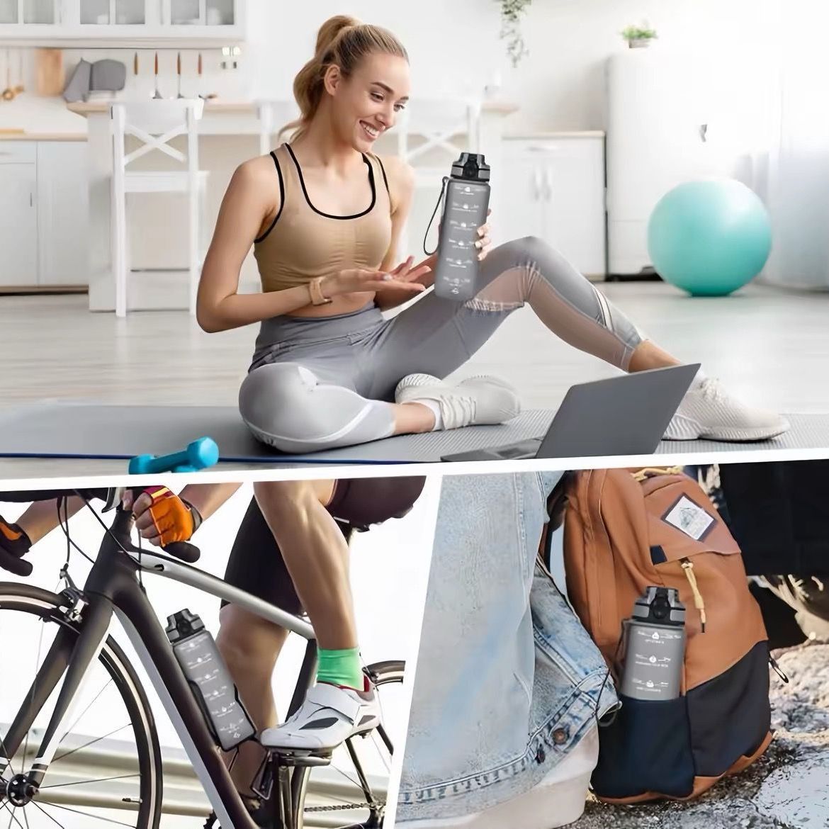 Спортивная бутылка для воды с фильтром-чаем, 1 л, Tritan, термостойкая, серая