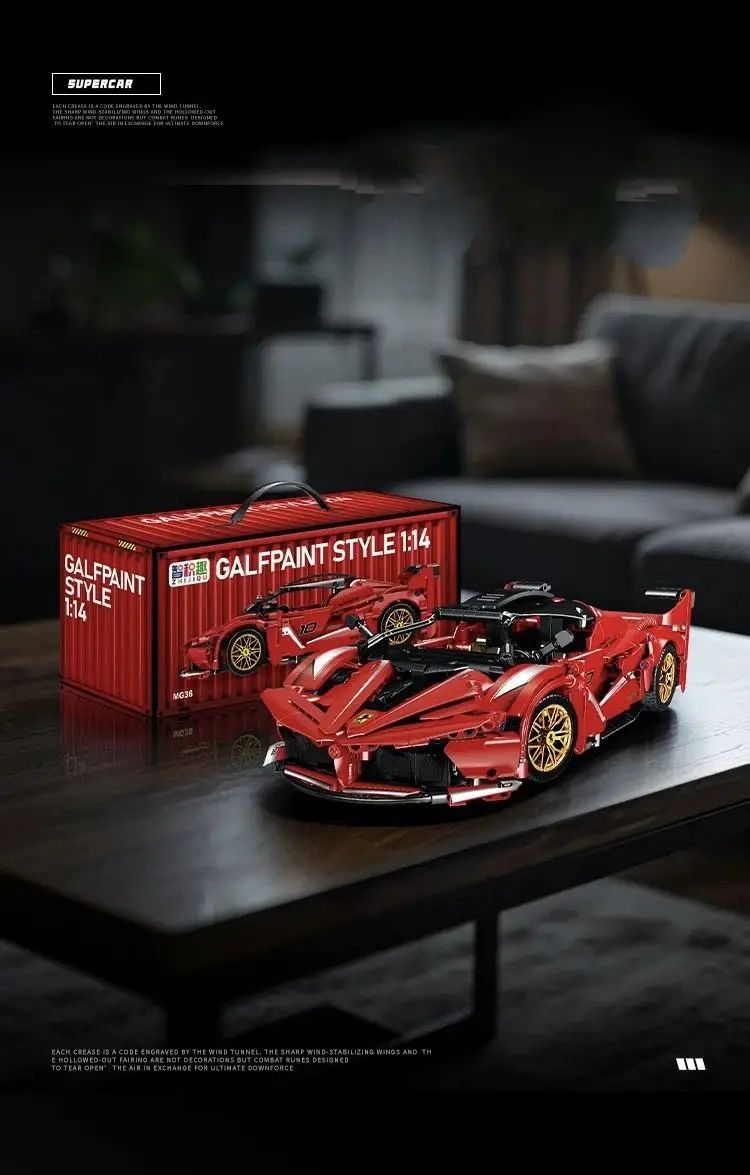 Качественный гоночный спорткар Ferrari Technic, оснащённый пультом управления, совместимый с Lego и собранный из 900 деталей.-