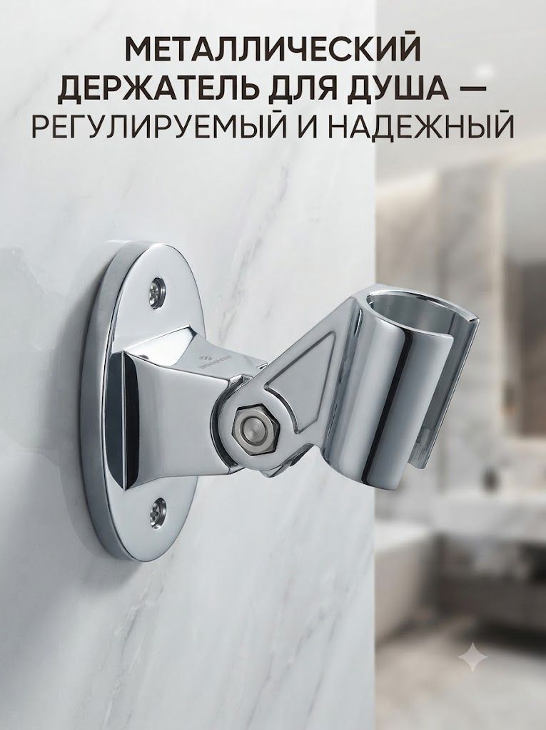 Держатель для душа металлический настенный, регулируемый кронштейн для лейки, 1 шт