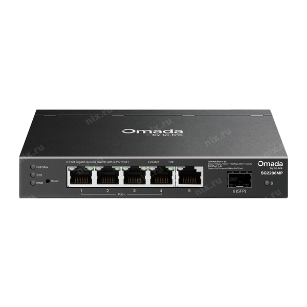 SG2206MP Коммутатор TP-Link SG2206MP, Omada Access 6-Port Gigabit Switch with 4-Port PoE+ — фото 1