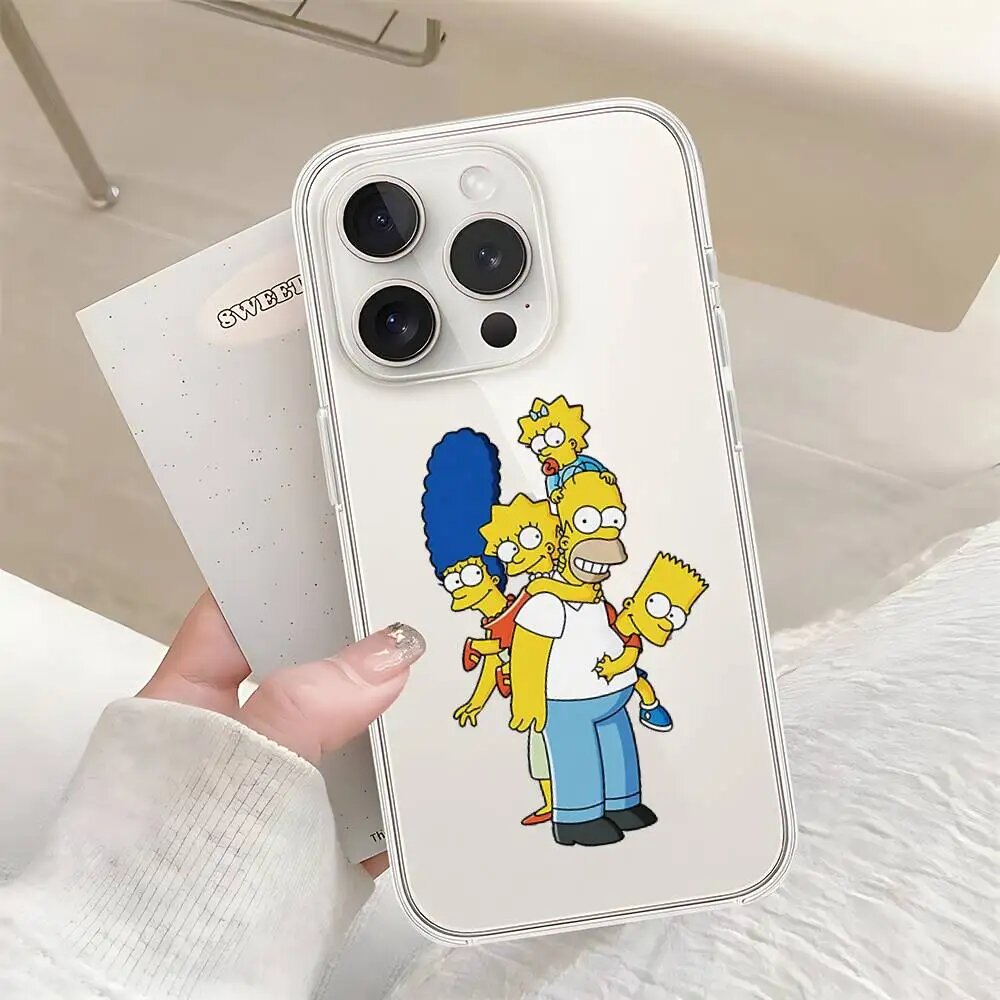 Чехол для iPhone 16 Pro с Симпсонами, белый, прозрачный