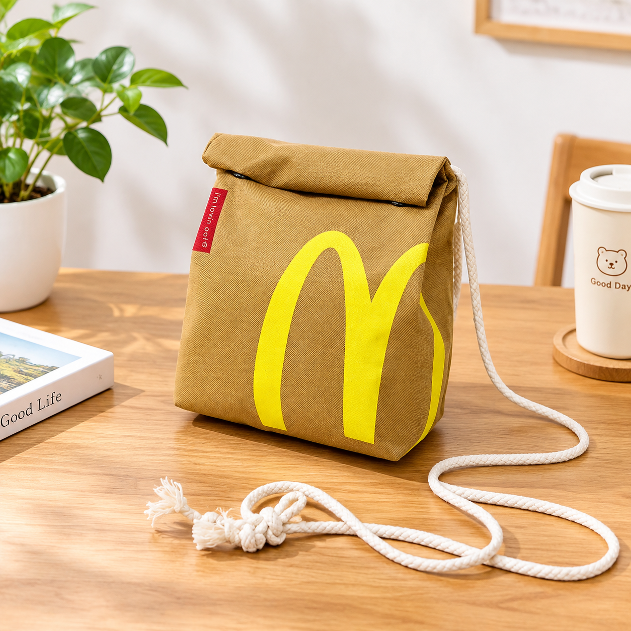 Рюкзак McDonald`s, школьный, унисекс, для средней и старшей школы, бежевый, нейлон (Объем: 13 л)