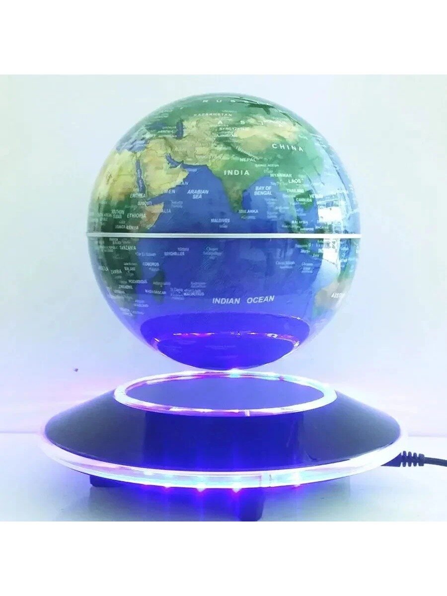 Левитирующий глобус с вращением 360°, диаметр 14 см, голубой