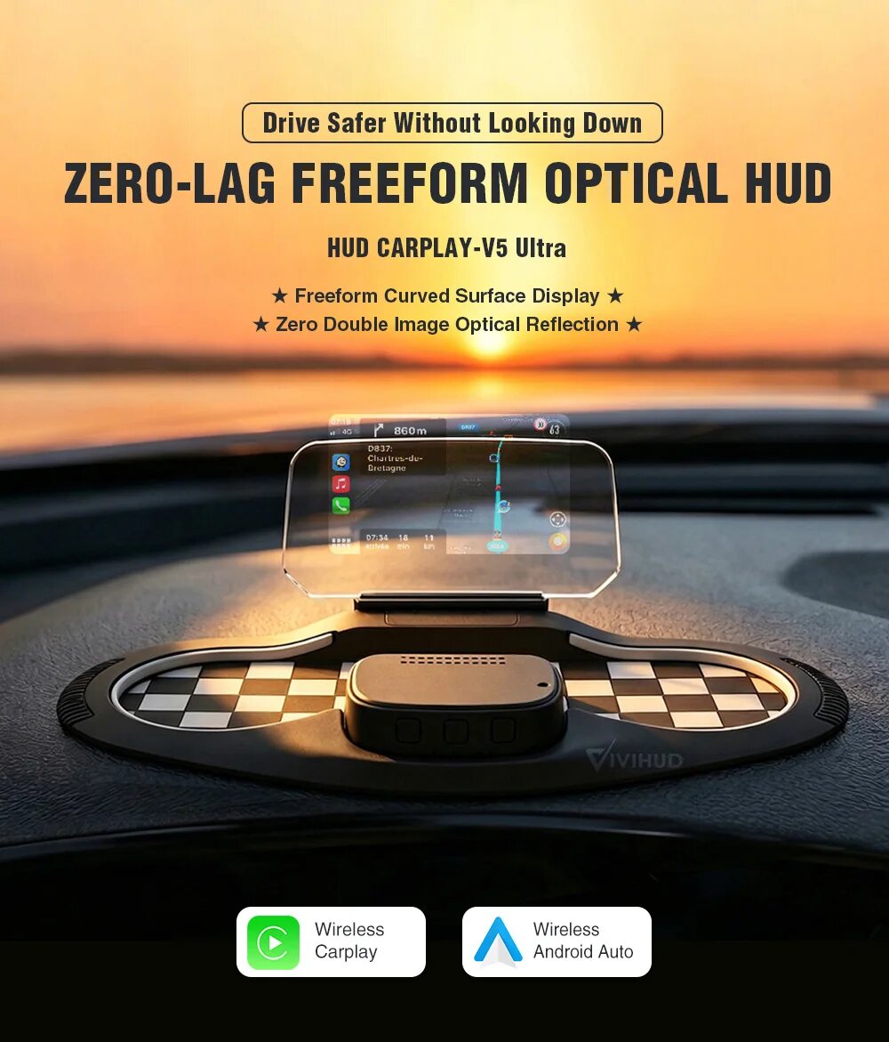Универсальный смарт-дисплей TLPXAUTO для автомобилей с беспроводным CarPlay, регулировкой яркости, навигацией и воспроизведением музыки