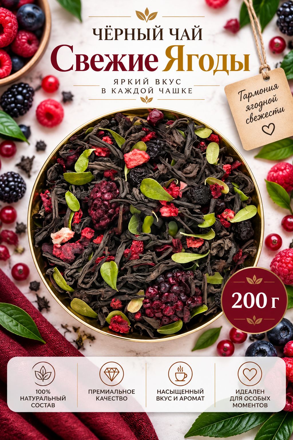 Черный чай Свежие ягоды, 200г