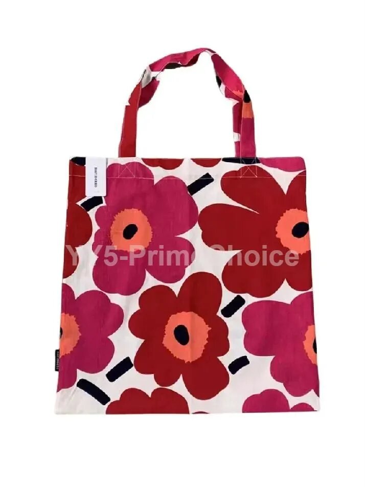 Сумка складная Marimekko хлопковая красная с цветочным принтом