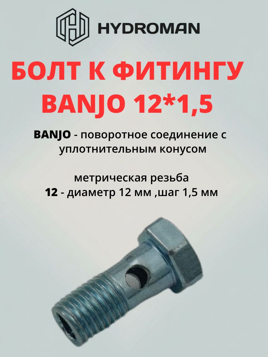 Болт к фитингу BANJO 12*1,5 - болт с отверстием внутри для гидравлики (РВД) — фото 1