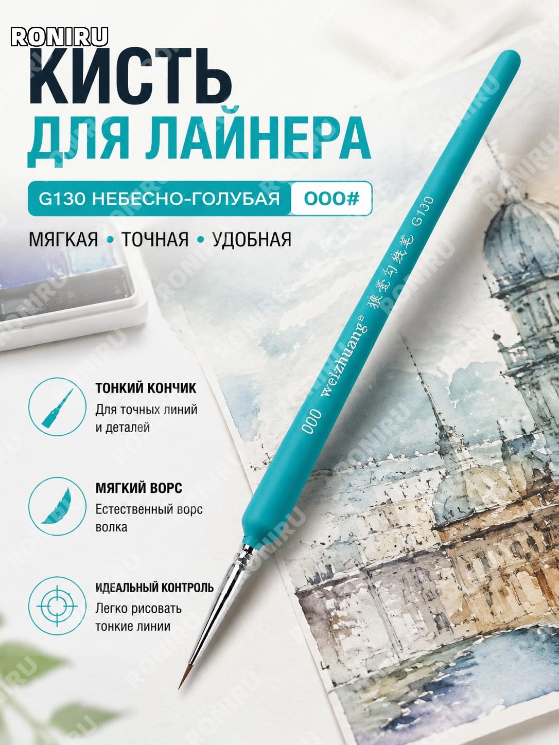 Кисть для рисования G130 000# голубая, кисть для контуров и тонких линий ручной работы с деревянной ручкой мастера