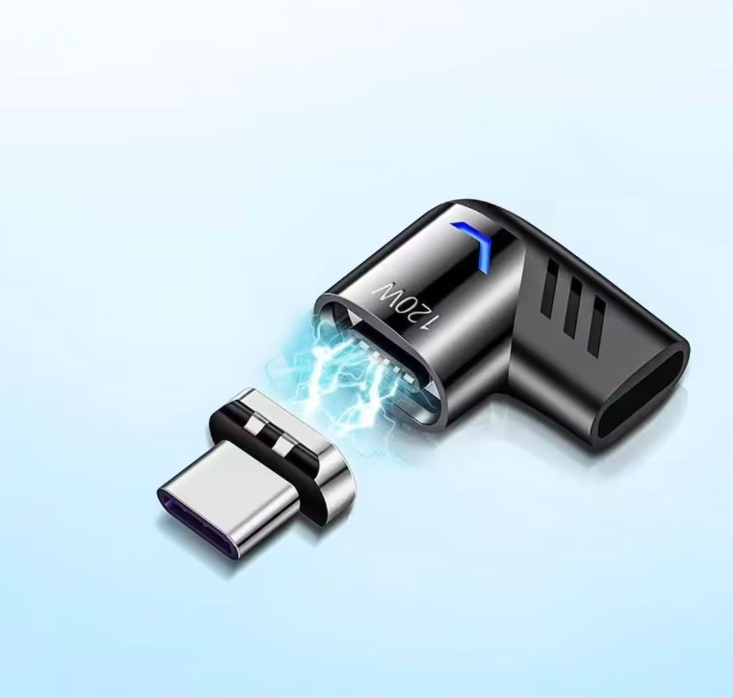 Магнитный адаптер PD 120 Вт USB C к типу C, магнитный преобразователь USB Type-C, магнитный кабель, прямоугольный разъем USB C1PCS Black