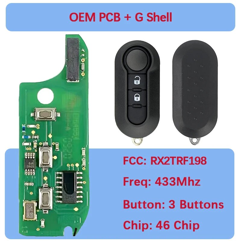 Плата ключа 433MHz, 3 кнопки, ID46, RX2TRF198, Fiat