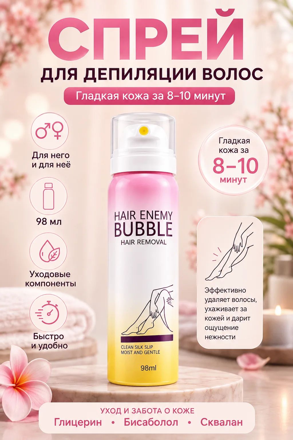 Спрей для депиляции HAIR ENEMY BUBBLE 99 мл