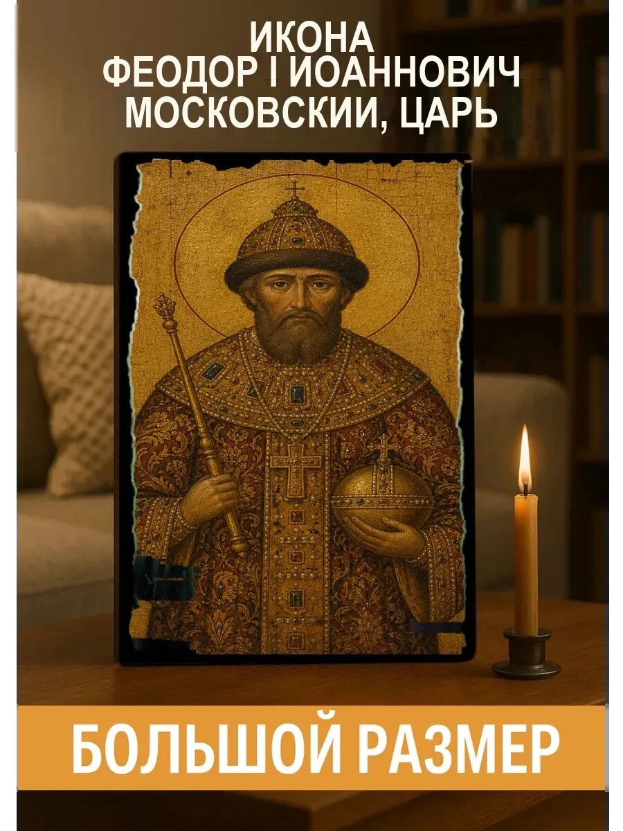 Икона Феодор I Иоаннович Московский, на дереве, 30×40 см, освящённая