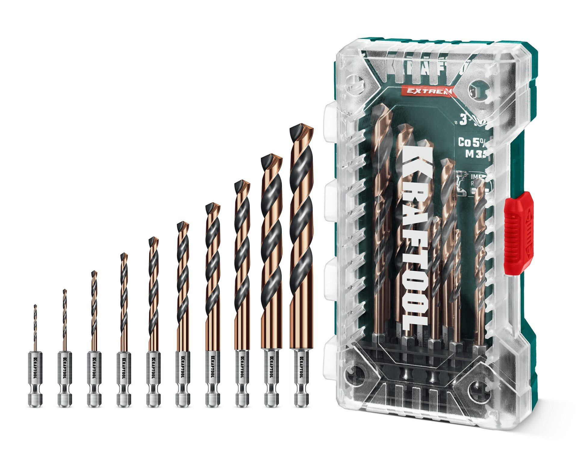 KRAFTOOL НЕХ-1/4″, 10 шт, набор сверл по металлу для винтовёртов и шуруповертов IMPACT READY (29652-H10)