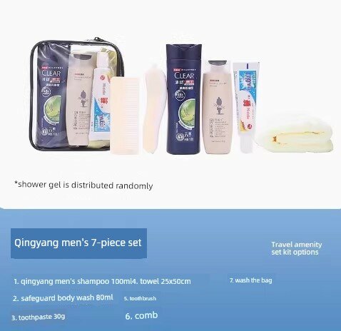 Набор Clear & Fresh для мужчин 7 предметов с шампунем и гелем для душа, компактный для отелей