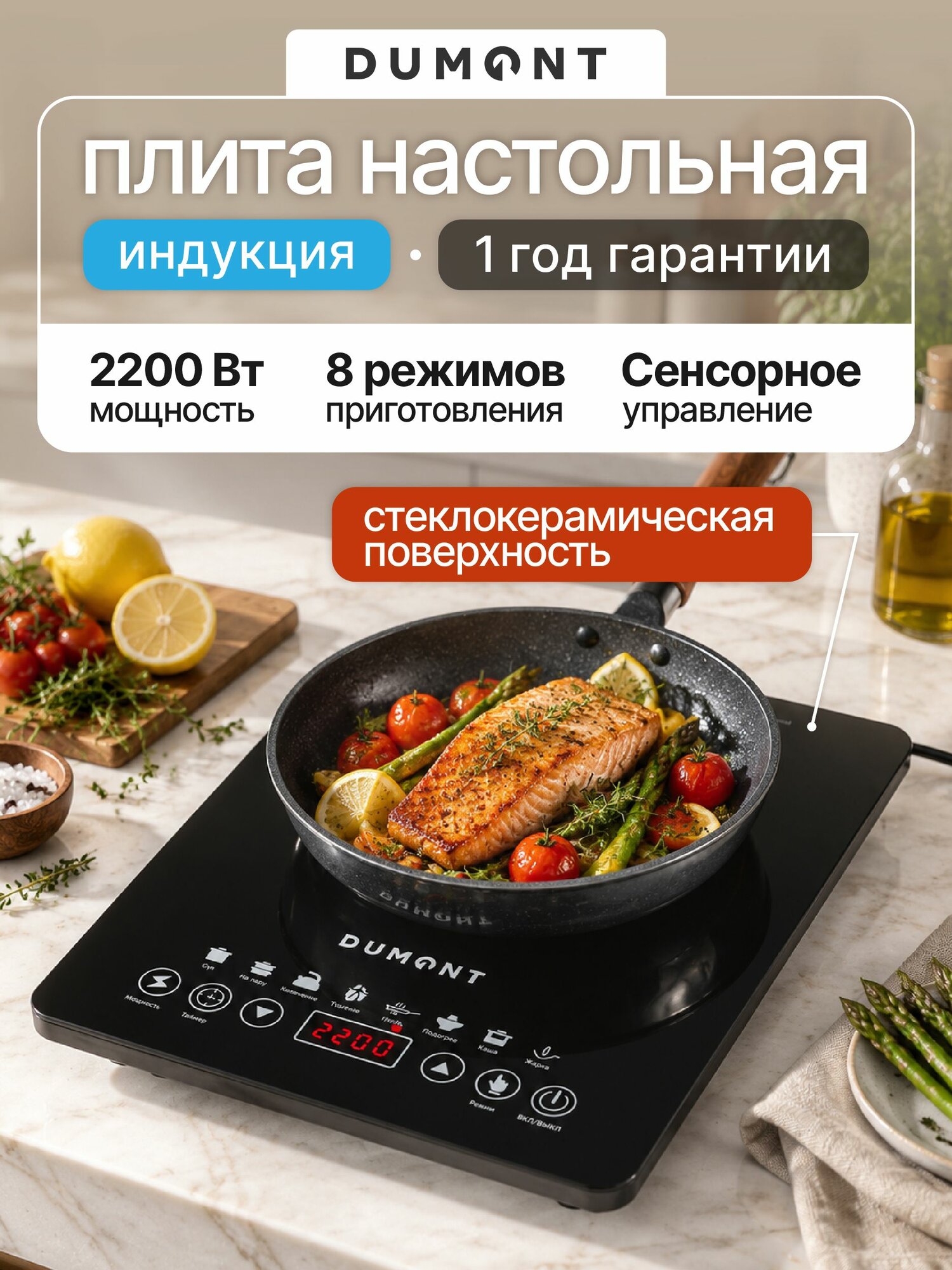 Плита электрическая настольная (индукционная) Dumont DMEC-1121 8 программ