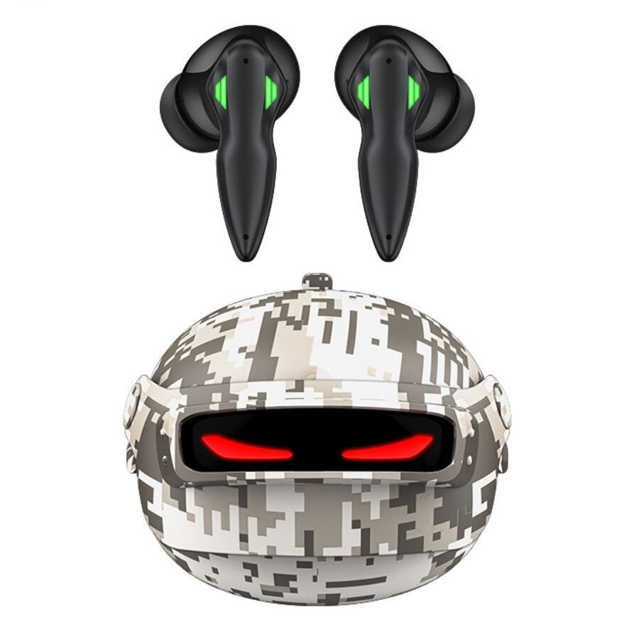 Наушники беспроводные игровые Recci Helmet Pubg Artifact TWS Earbuds, BT5.3, 300mAh/30mAh, Камуфляжный