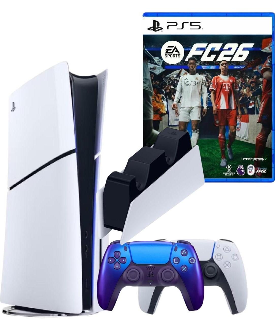 Игровая приставка Sony PlayStation 5 Slim Disk + 2й геймпад синий индиго + игра FC26 + станция зарядки