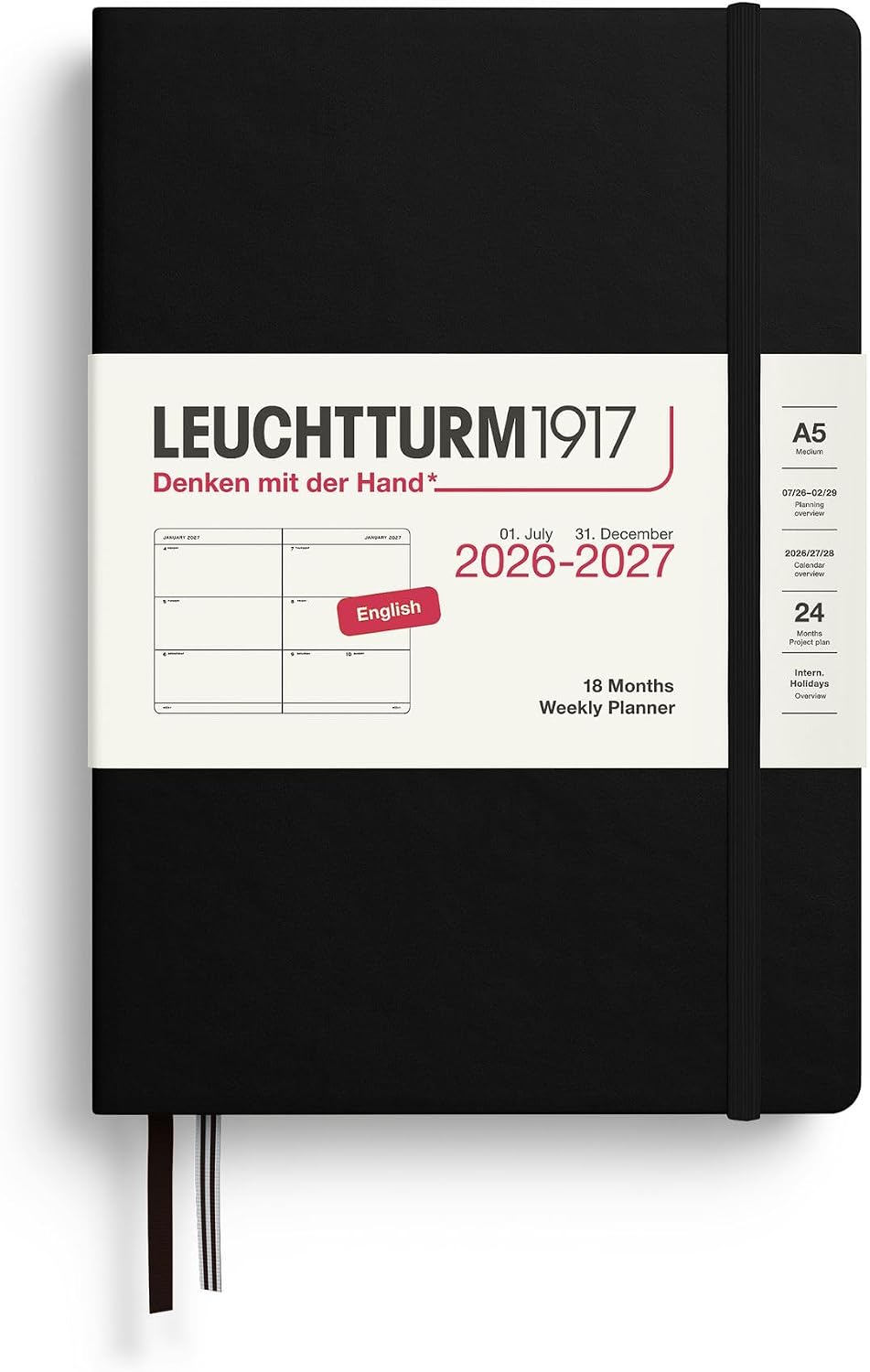 Еженедельный календарь Leuchtturm1917 средний размер (А5) 07.2026-12.2027 оттенок Black
