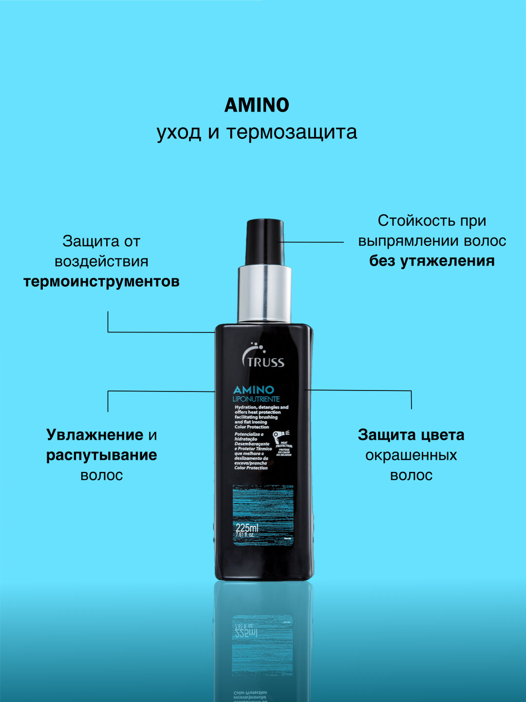 Уход за волосами TRUSS Professional Amino 225ml, спрей для волос против пушения, распутывание, термозащита.