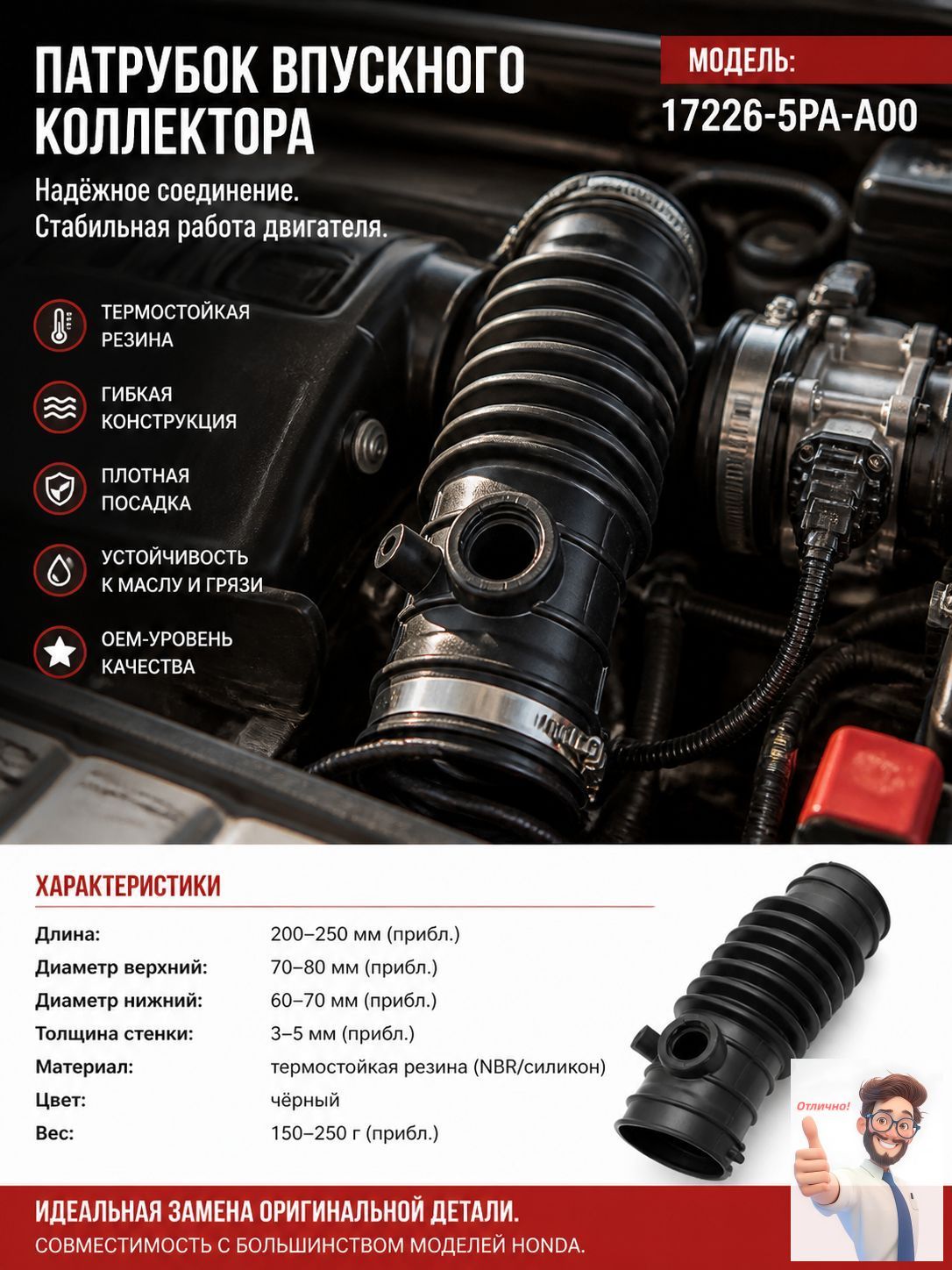Шланг автомобильный, арт. 17226-5PA-A00, 1 шт, Артикул: 5249153671