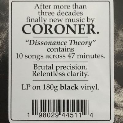 Coroner - Dissonance Theory, 1xLP, BLACK LP — фото 1