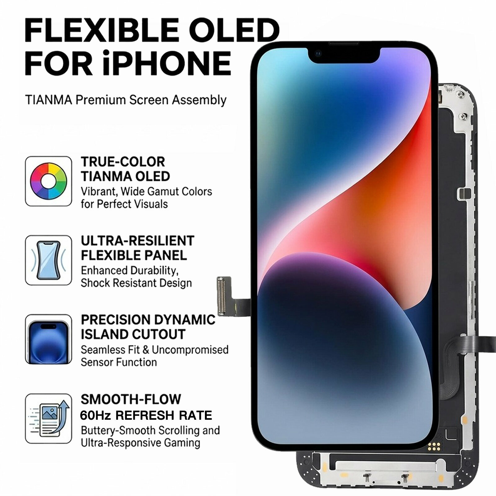 Дисплей Tianma, для iPhone 13, OLED, 60Гц, Face ID, True Tone