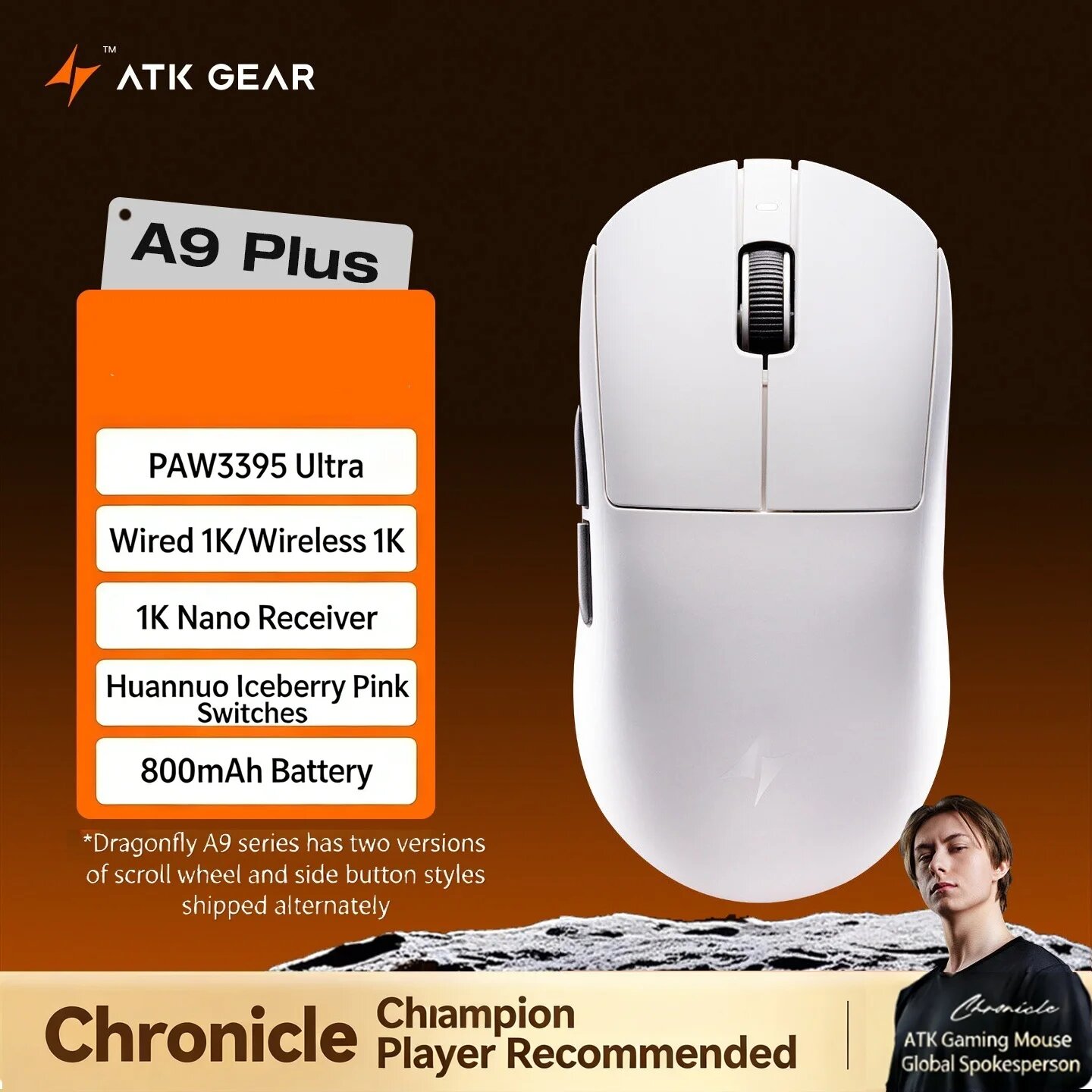 Беспроводная игровая мышь ATK A9 Air Tri Mode 42000 DPI Оранжевый, A9 Plus White