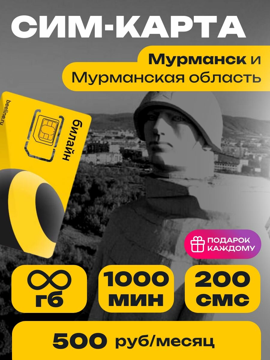 Сим-карта Билайн тариф Эксклюзивный Онлайн Мурманская область Безлимитный интернет и 1000 минут за 500 руб.