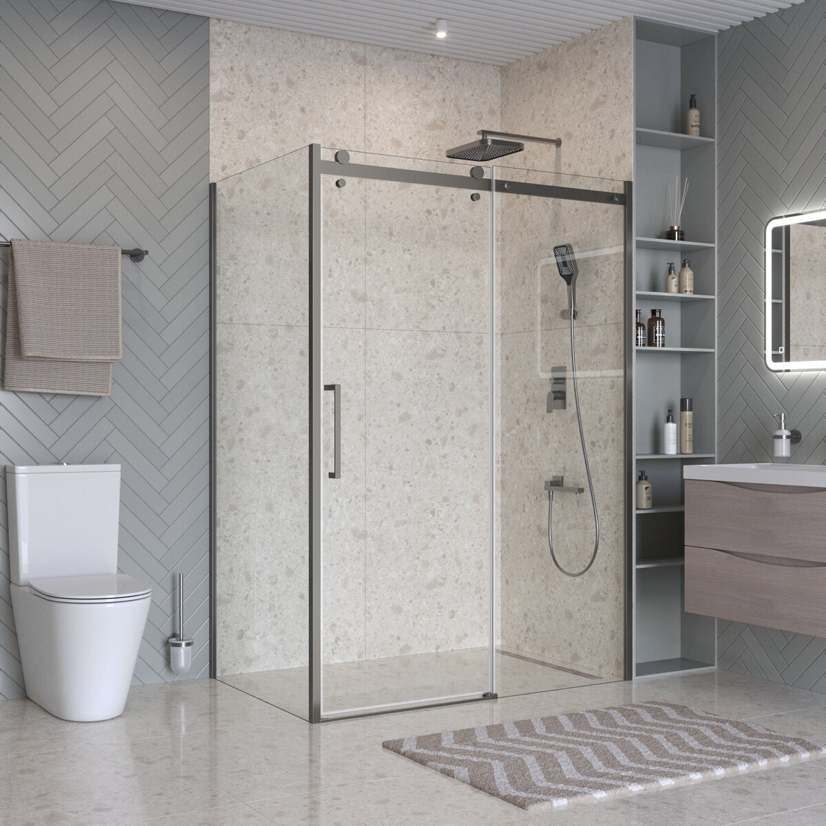 Душевой уголок BelBagno Marino 2 AH-1-140/80-C-GM 140x80, профиль оружейная сталь, стекло прозрачное