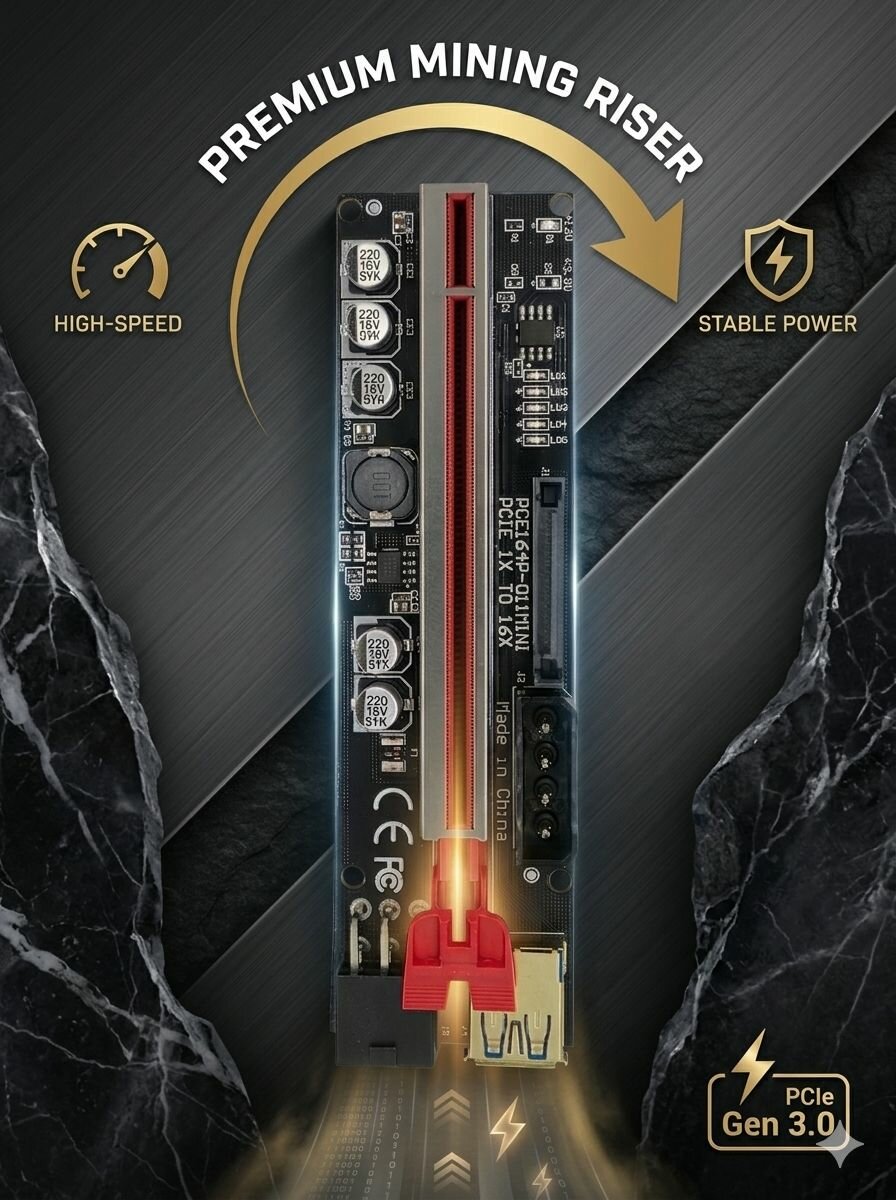 Райзер для видеокарты Molex Sata Pcie 1X - 16X плата