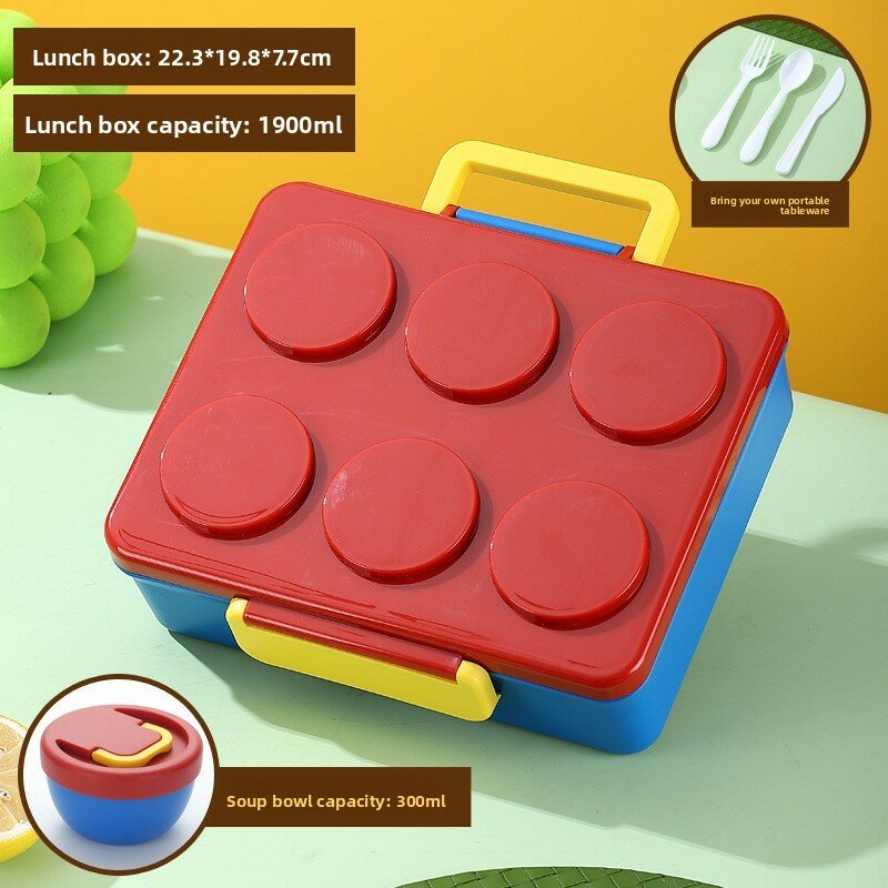 Portable kids bento box with microwave safe material and bright dot pattern brand unknown, red