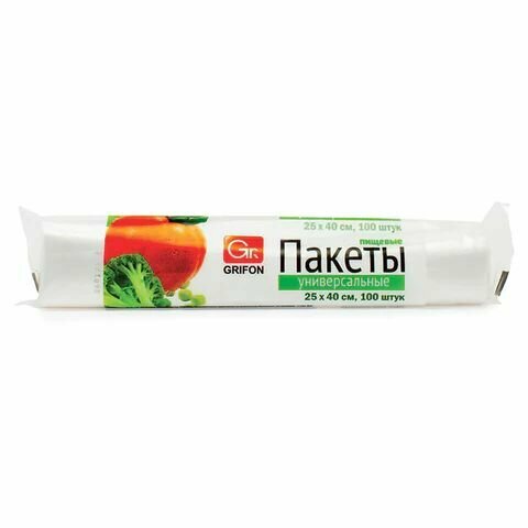 Пакеты фасовочные универсальные в рулоне, ПНД, 25х40 см, 5 л, 100 шт, GRIFON, 101-040