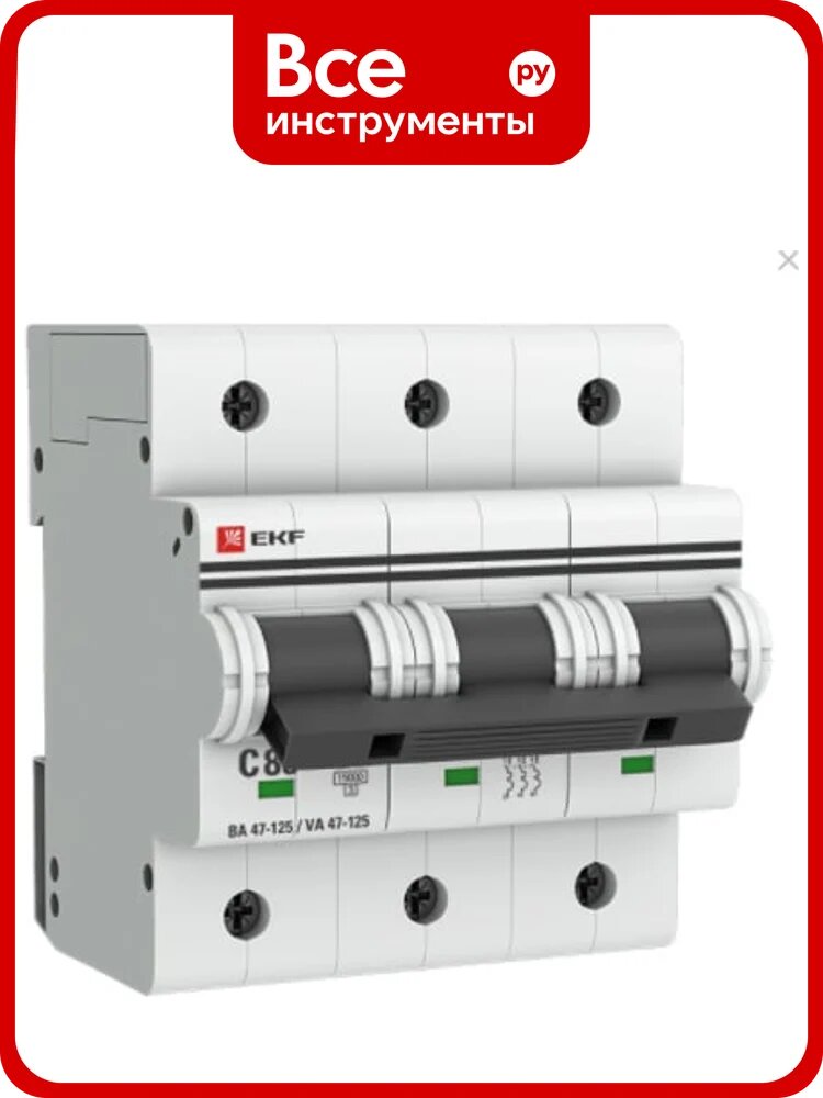 Автоматический выключатель EKF PROxima ВА 47-125, 3P, 80А, 15кА mcb47125-3-80C