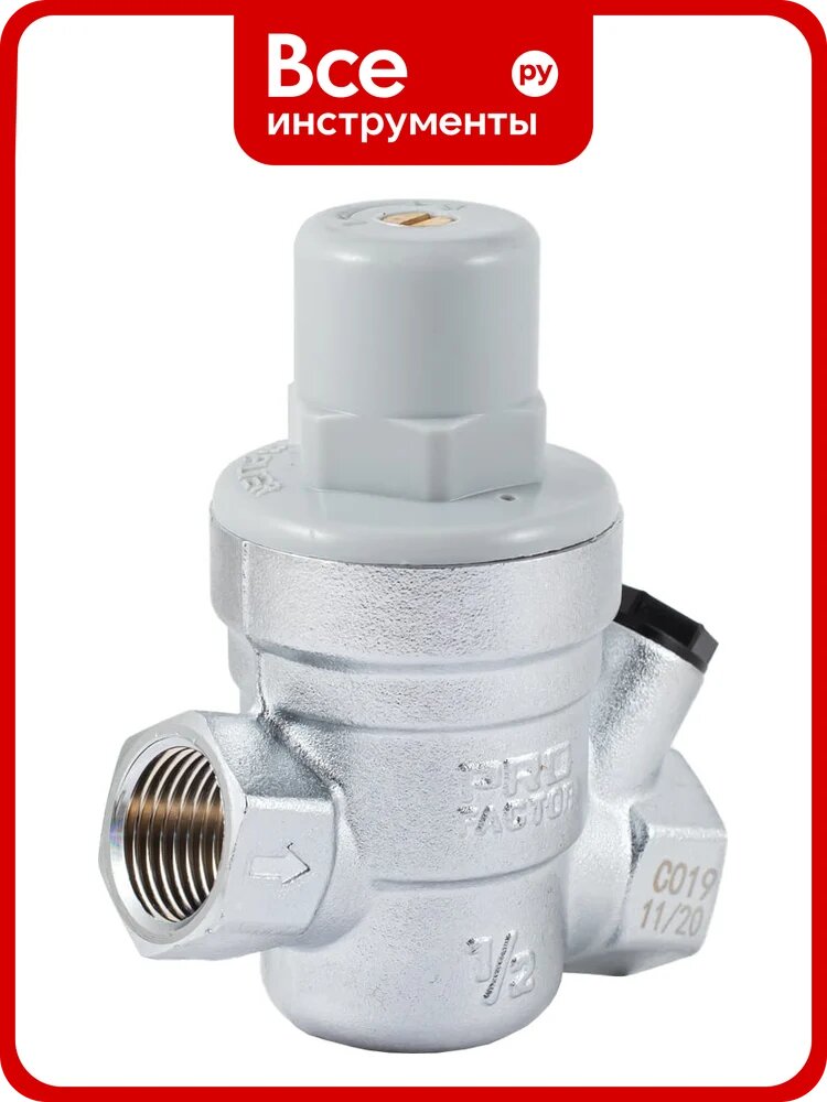 Редуктор давления PROFACTOR мембранный с отводом под манометр 1/2" PF PRV 253, латунный корпус, резьбовое соединение