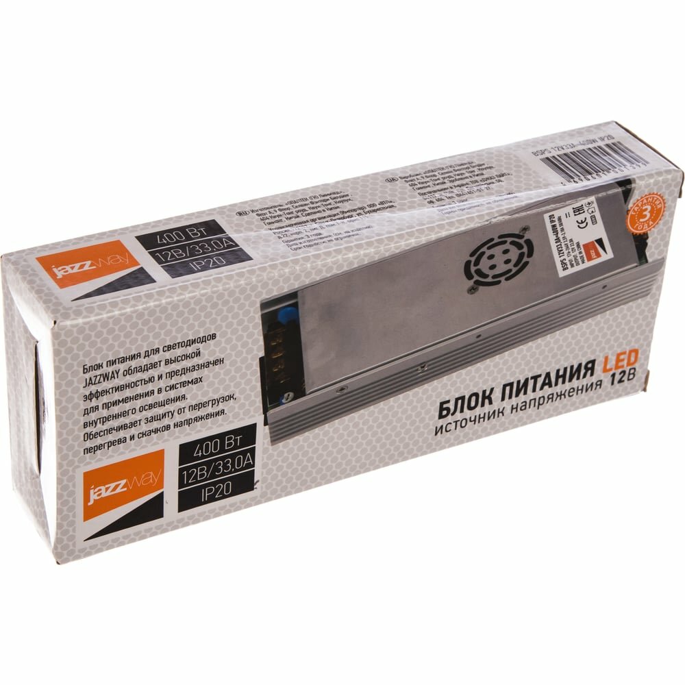Блок питания для светодиодной ленты Jazzway 400Вт 33А 12В IP20 BSPS 1001399A — фото 1